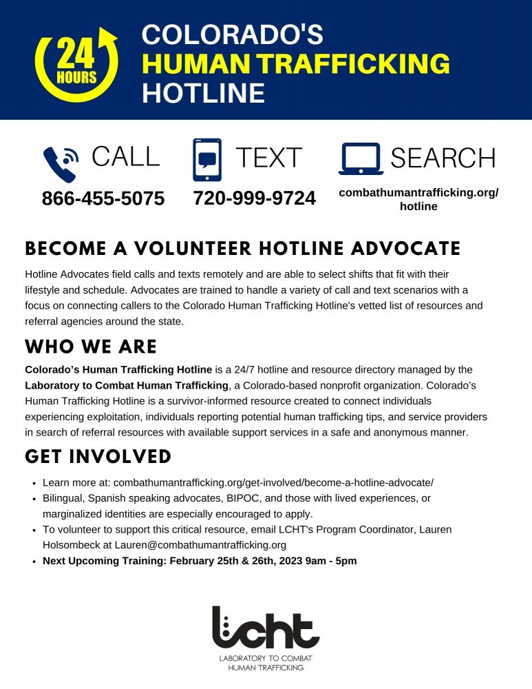 Colorado Human Trafficking Hotline Advocate Training Posner Center